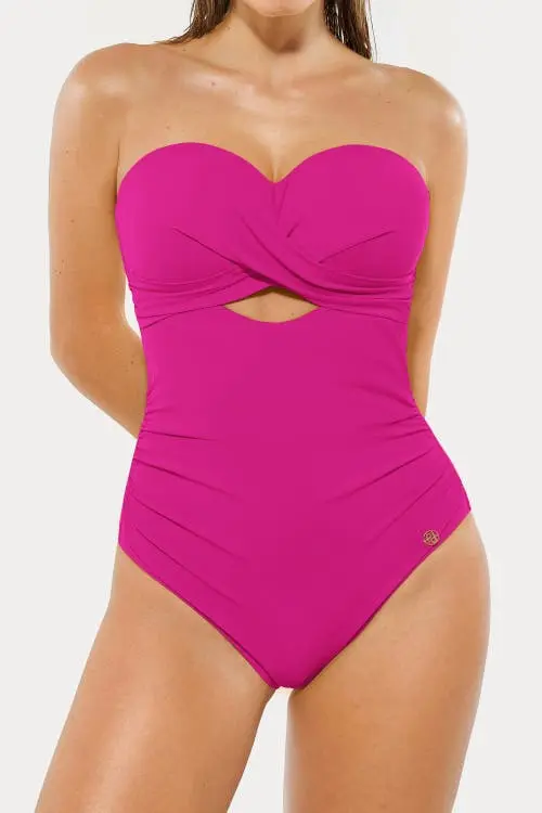 POPILUSH Twist Shirred Convertible One-piece Swimsuit - Berry