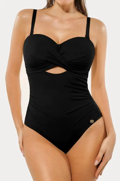POPILUSH Twist Shirred Convertible One-piece Swimsuit - Black