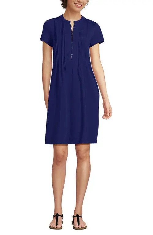 LANDS' END Cotton Modal Pintuck Short Sleeve Dress - Midnight Sky