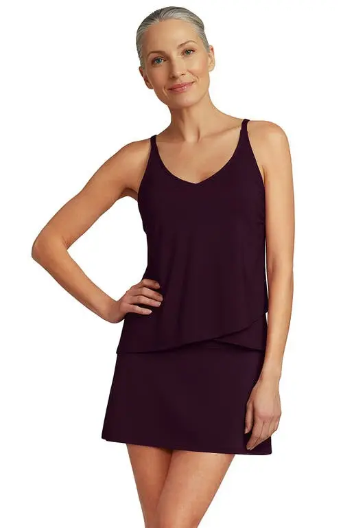 LANDS' END Dd+ Cup Tulip Hem Tankini Top - Dark Wine