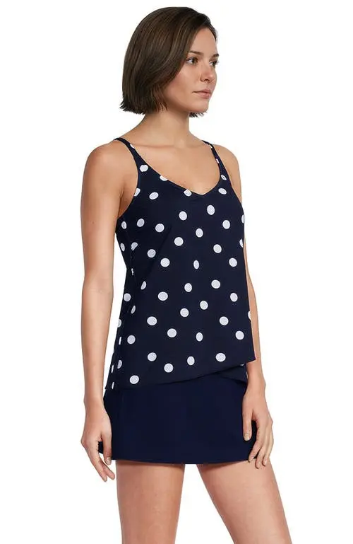 LANDS' END Dd+ Cup Tulip Hem Tankini Top - Deep Sea Navy Polka Dot