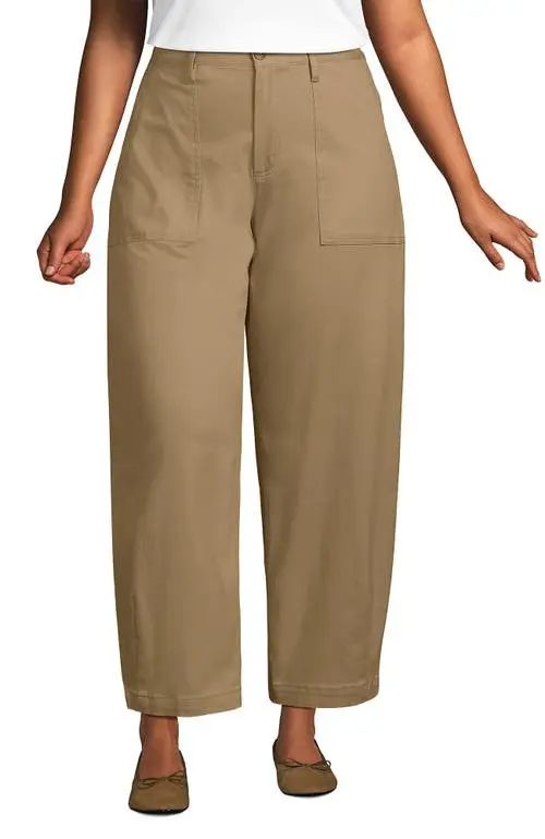 LANDS' END Chino High Rise Barrel Leg Utility Ankle Pants - Desert Tan