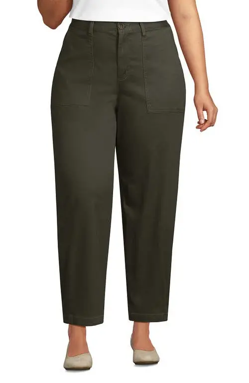 LANDS' END Chino High Rise Barrel Leg Utility Ankle Pants - Forest Moss