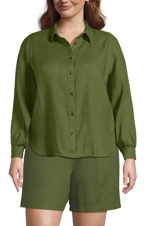 LANDS' END Linen Long Sleeve Shirt - Artichoke