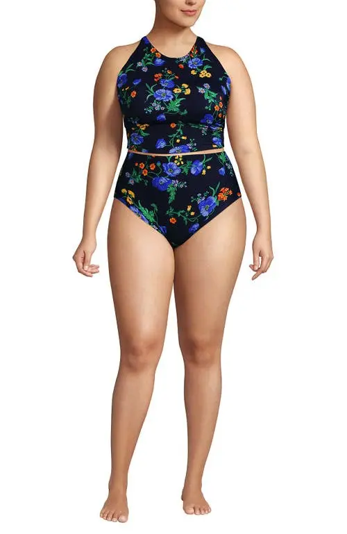 LANDS' END Two-piece Swimsuit Set - Navy/tossed Poppy Floral