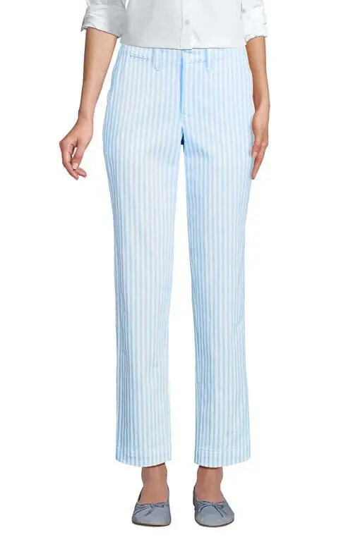 LANDS' END Mid Rise Classic Straight Leg Chino Ankle Pants - White/blue Awning Stripe
