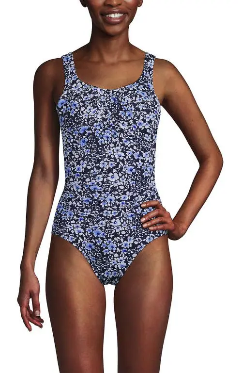 LANDS' END Slendersuit Carmela One Piece Swimsuit - Navy Meadow Floral