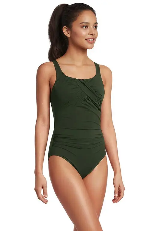 LANDS' END Slendersuit Carmela Underwire One Piece Swimsuit - Rich Olive Green