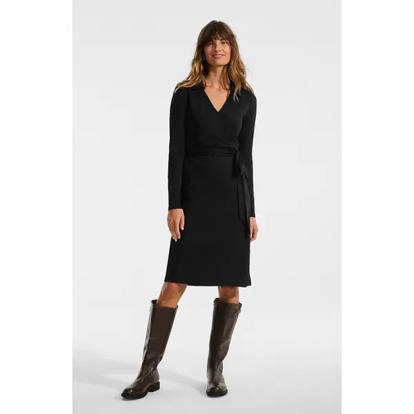 LANDS' END Cotton Modal Collared Wrap Dress - Black