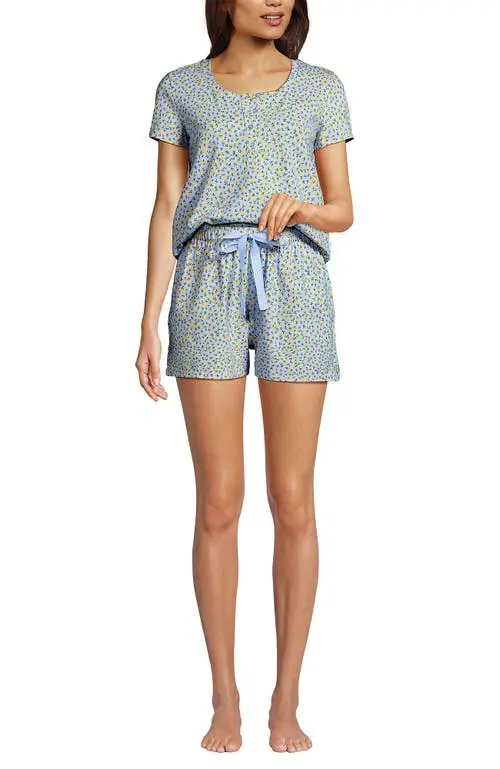 LANDS' END Knit 2 Piece Pajama Setshort Sleeve Top And Shorts - Misty Blue Floral