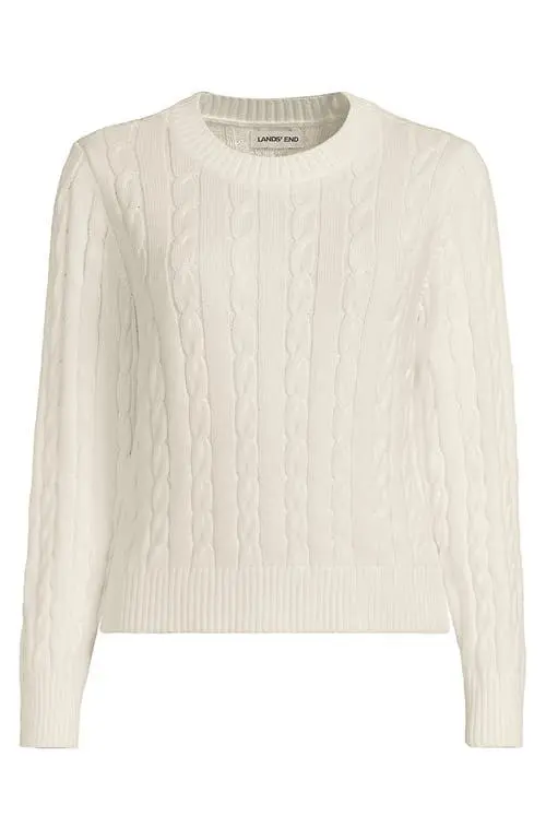 LANDS' END Cotton Cable Drifter Crewneck Sweater - Fresh Ivory