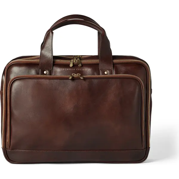 Brunello Cucinelli Calfskin Briefcase With Zipper - Burgundy