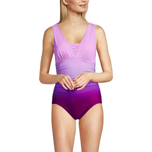 LANDS' END Dd-cup Grecian Adjustable One-piece Swimsuit - Crimson Rose/purple Ombre
