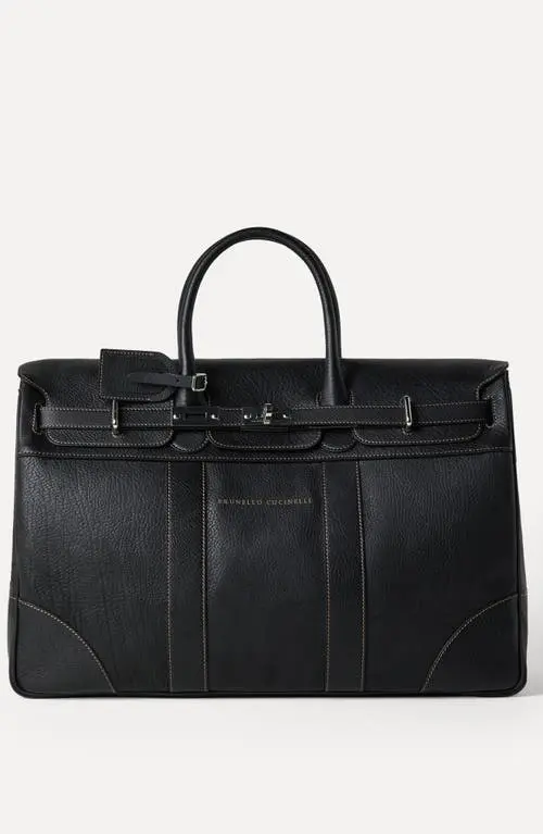 Brunello Cucinelli Grained Calfskin Country Bag - Black
