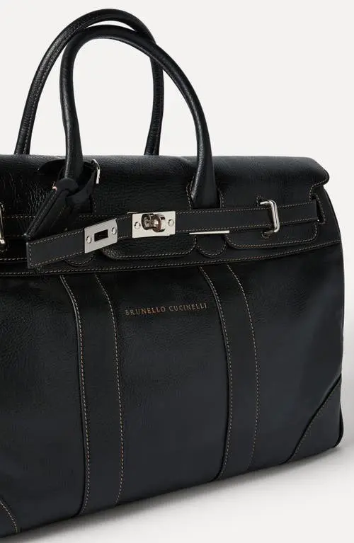 Brunello Cucinelli Grained Calfskin Country Bag - Black