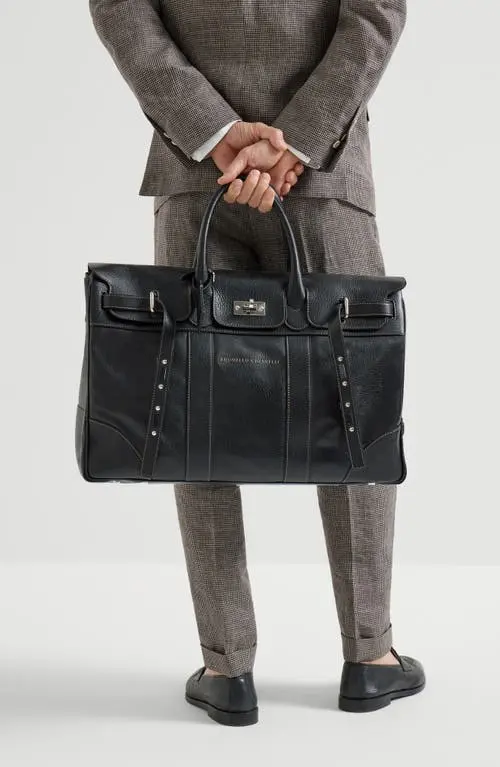 Brunello Cucinelli Grained Calfskin Country Bag - Black