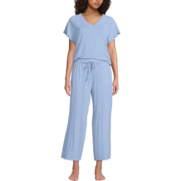 LANDS' END Cooling Pajama Setshort Sleeve Top And Crop Pants - Misty Blue