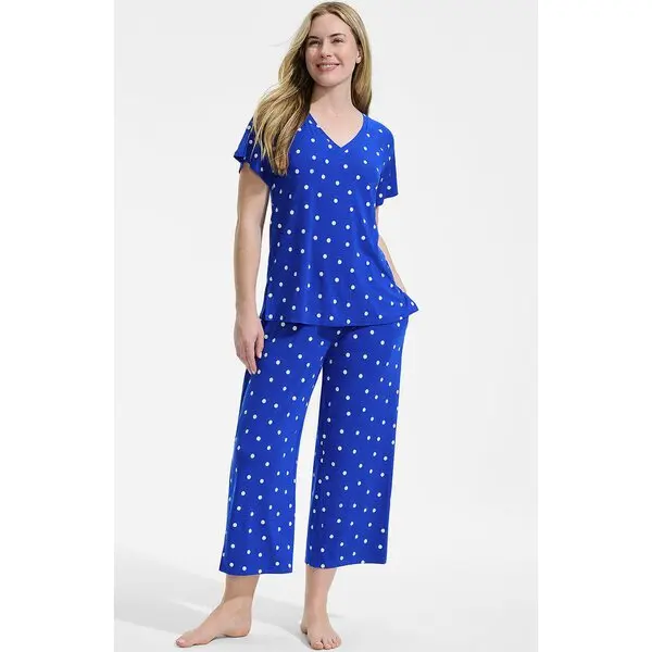 LANDS' END Cooling Pajama Setshort Sleeve Top And Crop Pants - Vibrant Lapis Dot