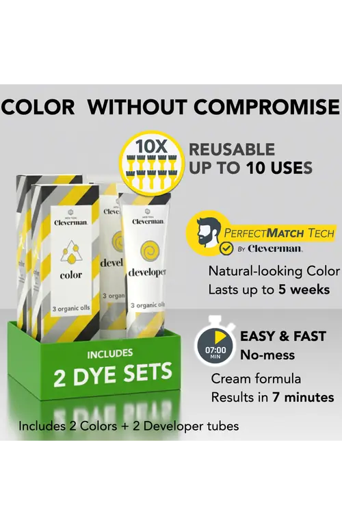 CLEVERMAN 2x Pack Coarse & Coily Hair · Reusable Beard & Hair Dye Kit - Black