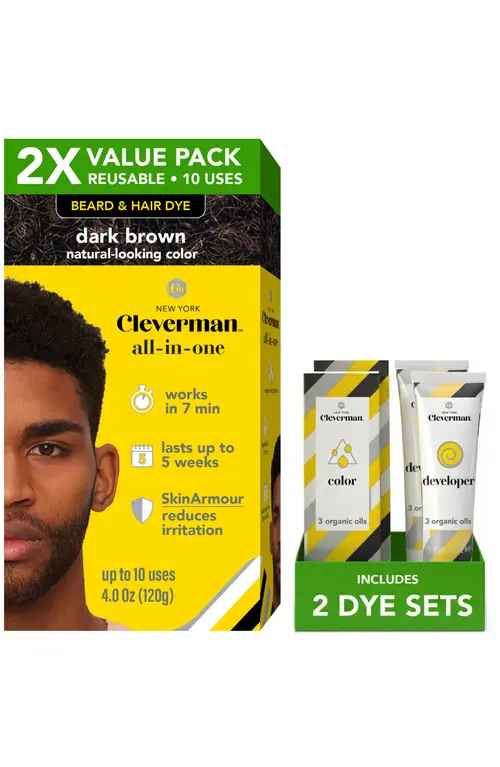 CLEVERMAN 2x Pack Coarse & Coily Hair · Reusable Beard & Hair Dye Kit - Dark Brown