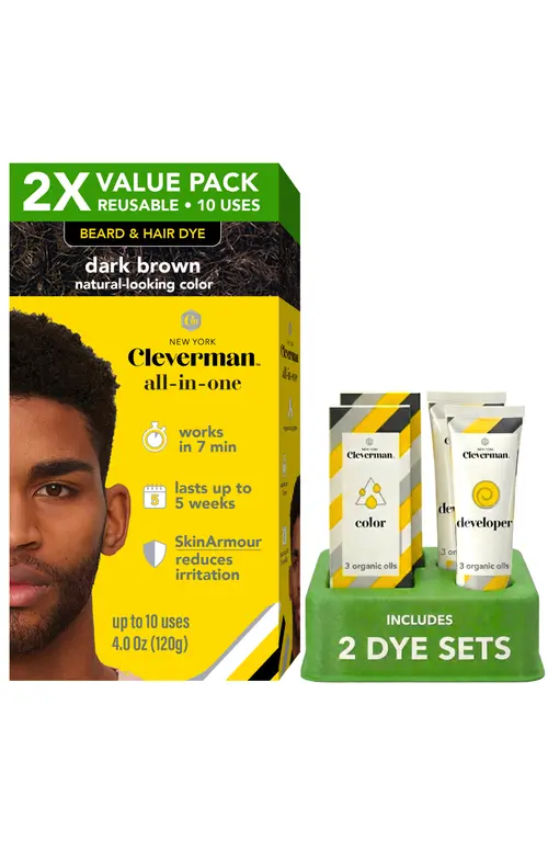 CLEVERMAN 2x Pack Coarse & Coily Hair · Reusable Beard & Hair Dye Kit - Dark Brown