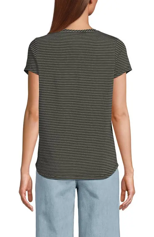 LANDS' END Lightweight Jersey T-shirt - Forest Moss Thin Stripe