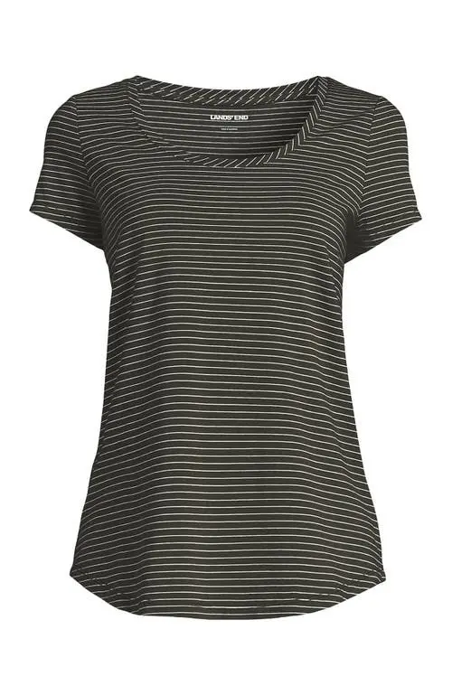 LANDS' END Lightweight Jersey T-shirt - Forest Moss Thin Stripe