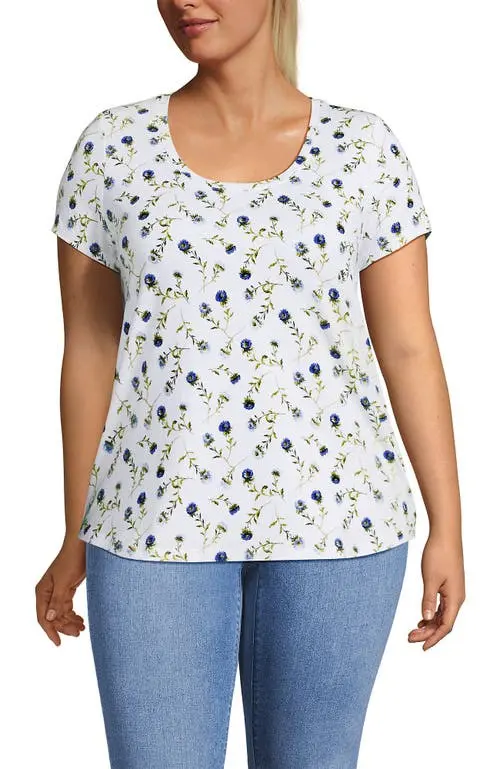 LANDS' END Lightweight Jersey T-shirt - White/blue Floral Sprigs