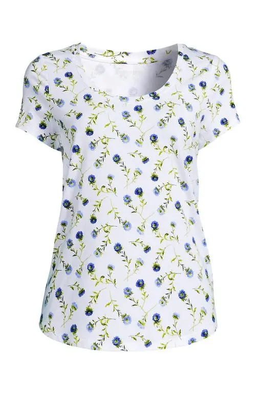 LANDS' END Short Sleeve Lightweight Jersey Scoop Neck T-shirt - White/blue Floral Sprigs