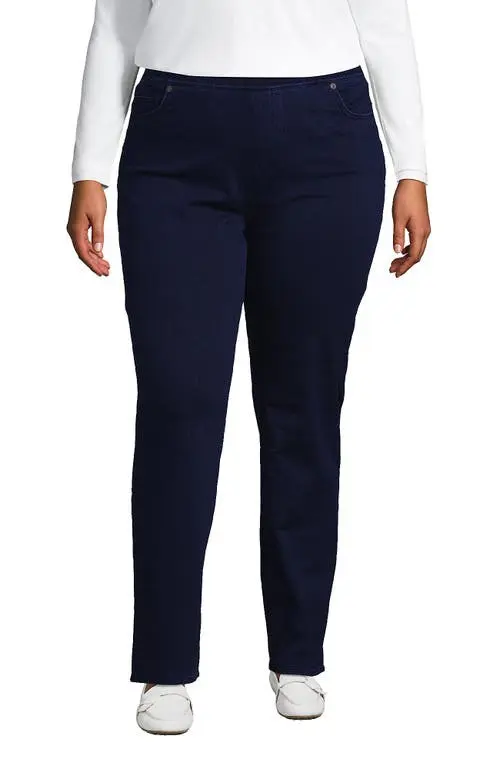 LANDS' END Starfish High Rise Knit Denim Straight Jeans - Dark Indigo