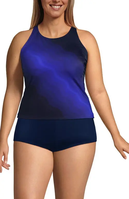 LANDS' END Ddd-cup Tugless High Neck Tankini Top - Blue Wavy Ombre