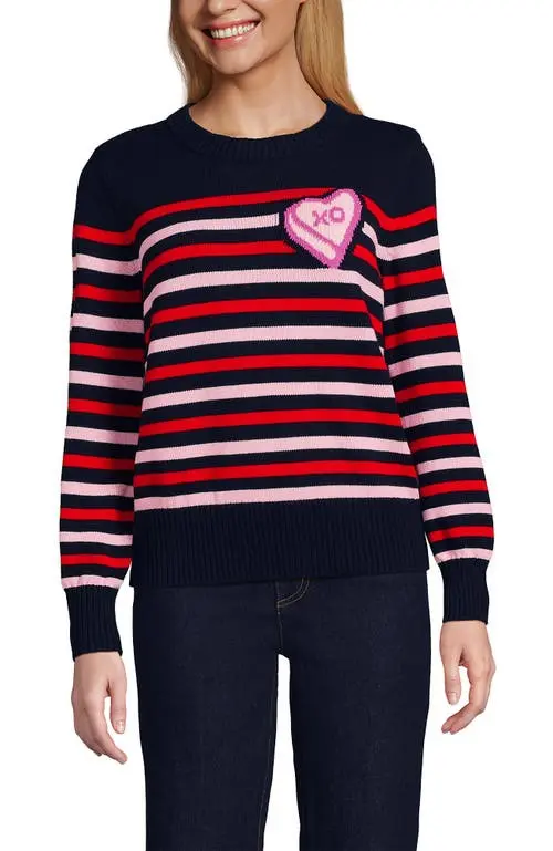 LANDS' END Striped Crew Neck Sweater