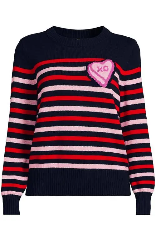 LANDS' END Striped Crew Neck Sweater