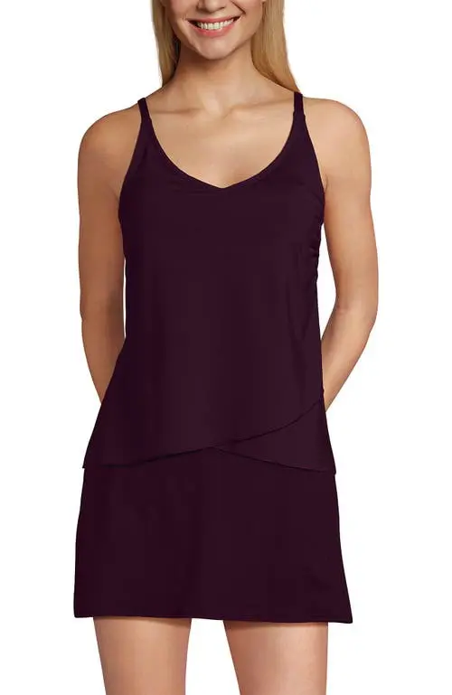 LANDS' END D-cup Chlorine Resistant V-neck Tankini Swimsuit Top - Dark Wine