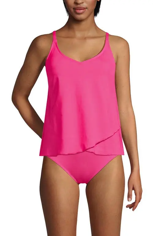 LANDS' END D-cup Chlorine Resistant V-neck Tankini Swimsuit Top - Pink Azalea