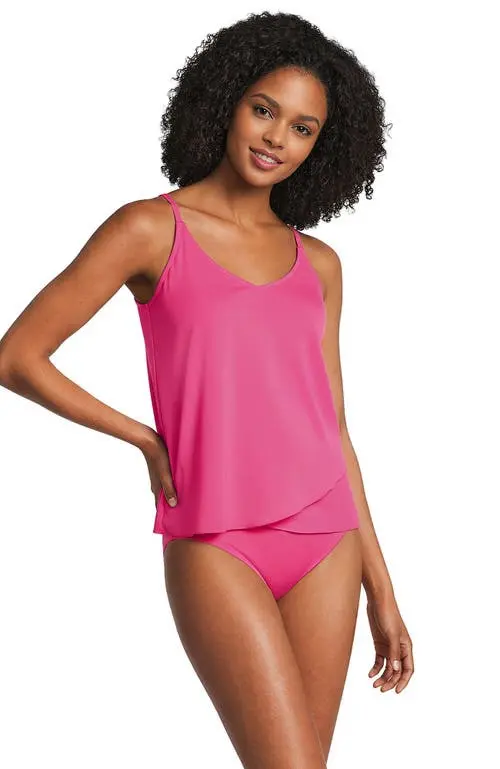 LANDS' END D-cup Chlorine Resistant V-neck Tankini Swimsuit Top - Pink Azalea