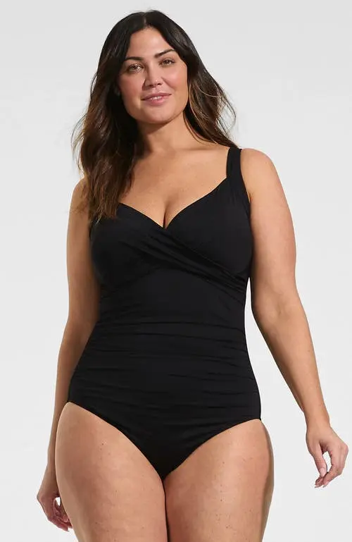 LANDS' END Sweetheart Underwire Wrap One Piece Swimsuit - Black