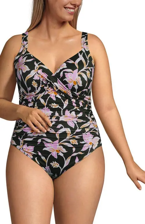 LANDS' END Sweetheart Underwire Wrap One Piece Swimsuit - Tropic Floral/rich Olive
