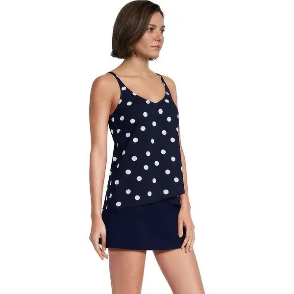 LANDS' END D-cup Tulip Hem Tankini Top - Deep Sea Navy Polka Dot