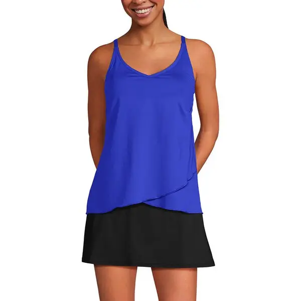 LANDS' END D-cup Chlorine Resistant V-neck Tankini Swimsuit Top - Galaxy Blue