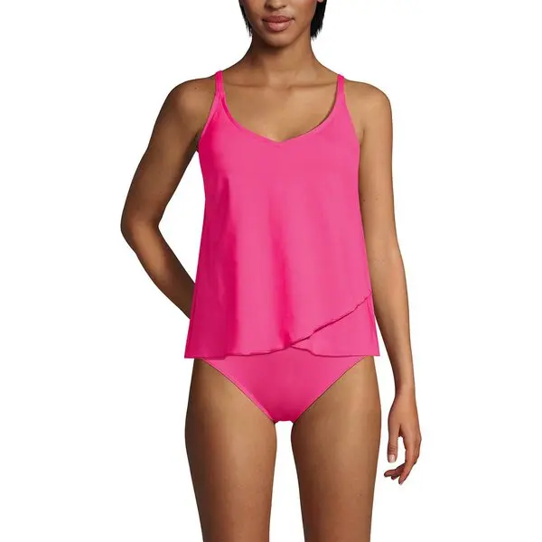 LANDS' END D-cup Tulip Hem Tankini Top - Pink Azalea
