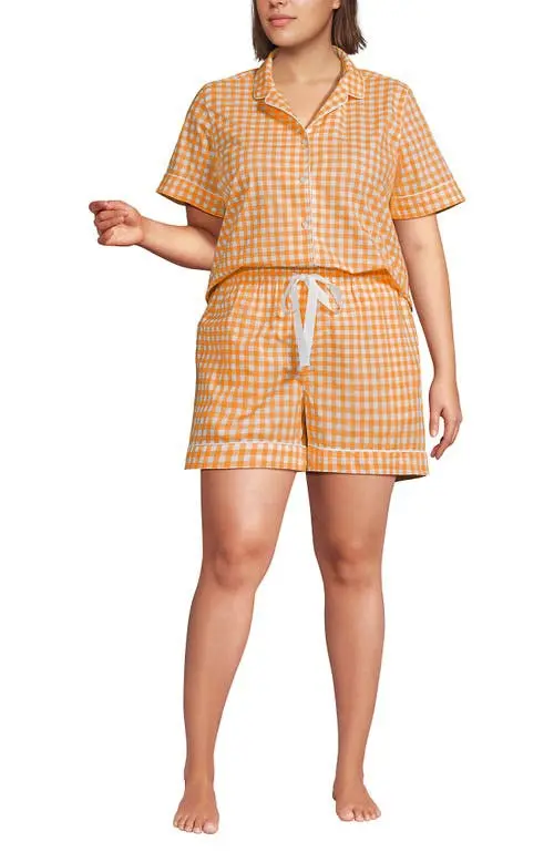LANDS' END Poplin 2 Piece Pajama Setshort Sleeve Shirt And Shorts - Sweet Mango Gingham