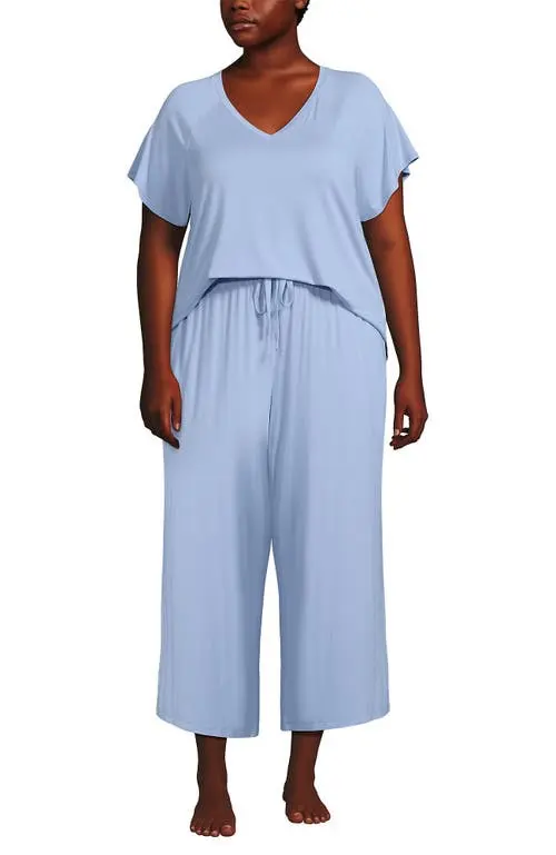 LANDS' END Cooling Pajama Setshort Sleeve Top And Crop Pants - Misty Blue