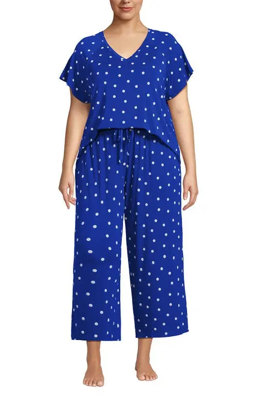 LANDS' END Cooling Pajama Setshort Sleeve Top And Crop Pants - Vibrant Lapis Dot