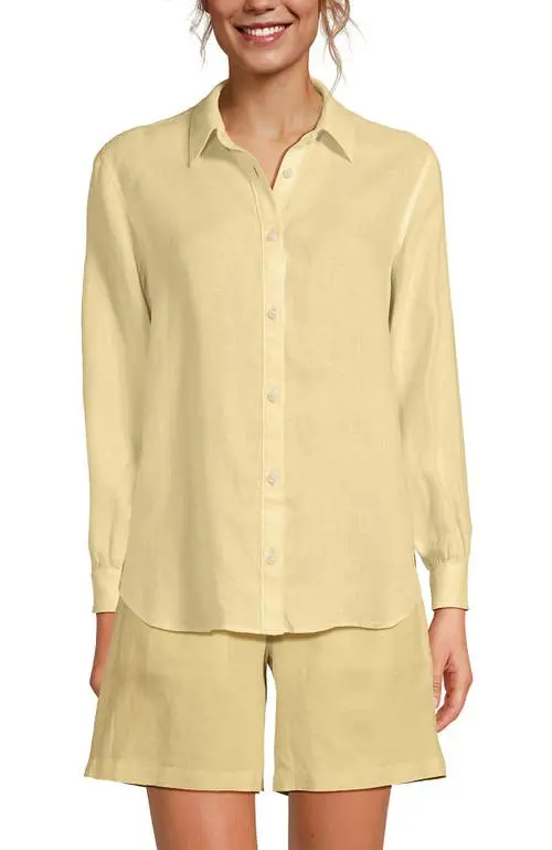 LANDS' END Linen Long Sleeve Shirt - Pale Sunbeam Yellow
