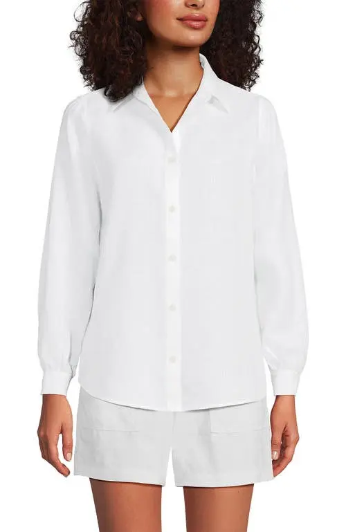 LANDS' END Linen Long Sleeve Feminine Shirt - White