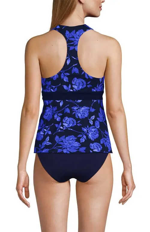 LANDS' END V-neck Racerback Flutter Tankini - Navy Graphic Floral/navy