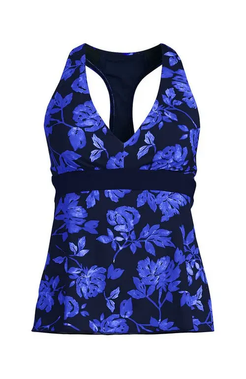 LANDS' END V-neck Racerback Flutter Tankini - Navy Graphic Floral/navy