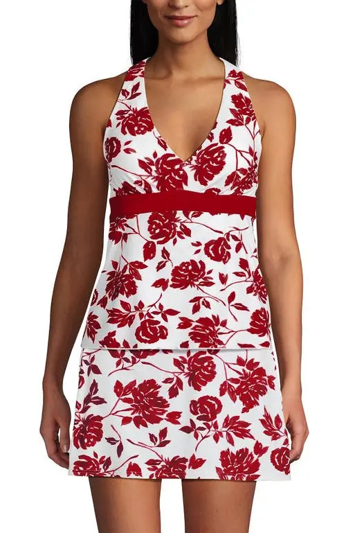 LANDS' END V-neck Racerback Flutter Tankini - Red Graphic Floral/red