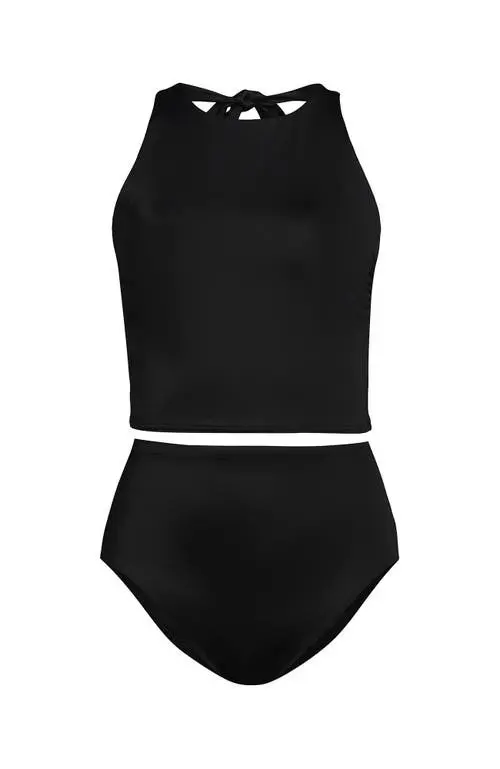 LANDS' END Tugless Portrait Back Two-piece Swimsuit Set - Black